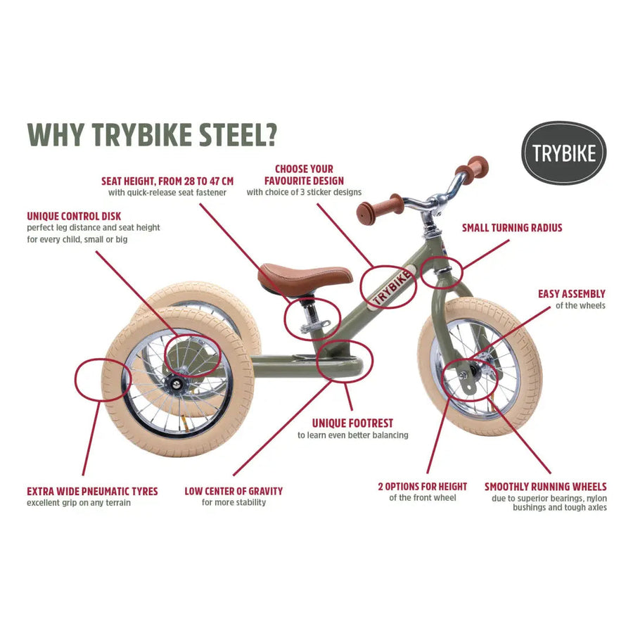 Trybike - Steel 2 In 1 Balance Trike - Vintage Red | Binky